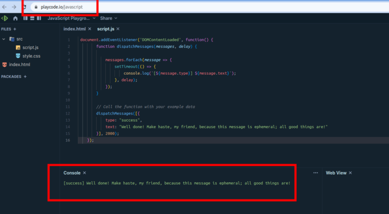 How to display messages in Javascript in the Hyva theme