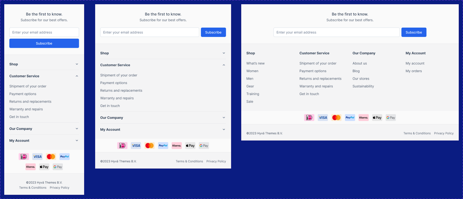 What are the different types of footers in Hyvä UI?
